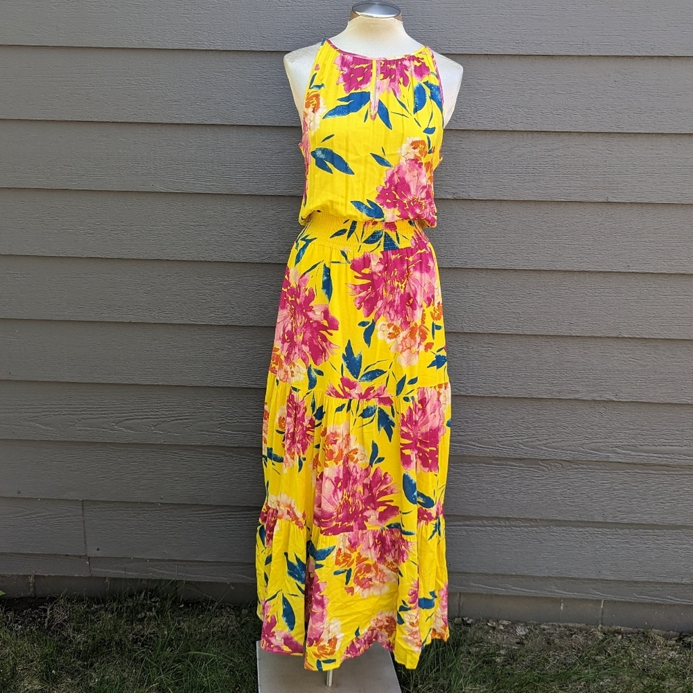 Evereve Allison Joy Yellow Floral Maxi Dress M - Gem